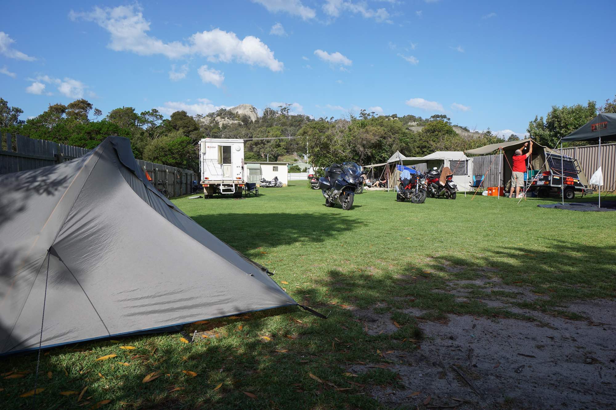 my tent at Bicheno Caravan Park | Ramblin' Boy